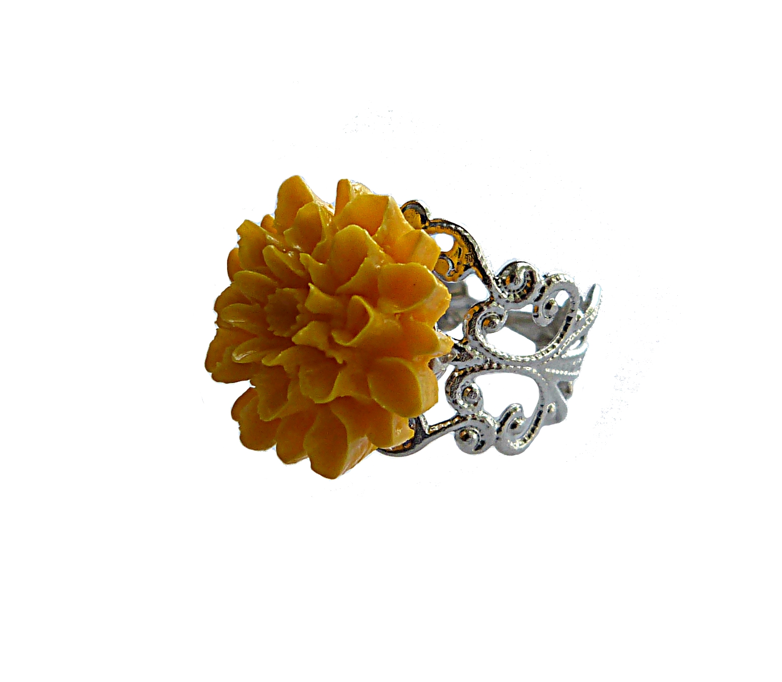 Yellow Flower And Silver Filigree Adjustable Ring on Luulla