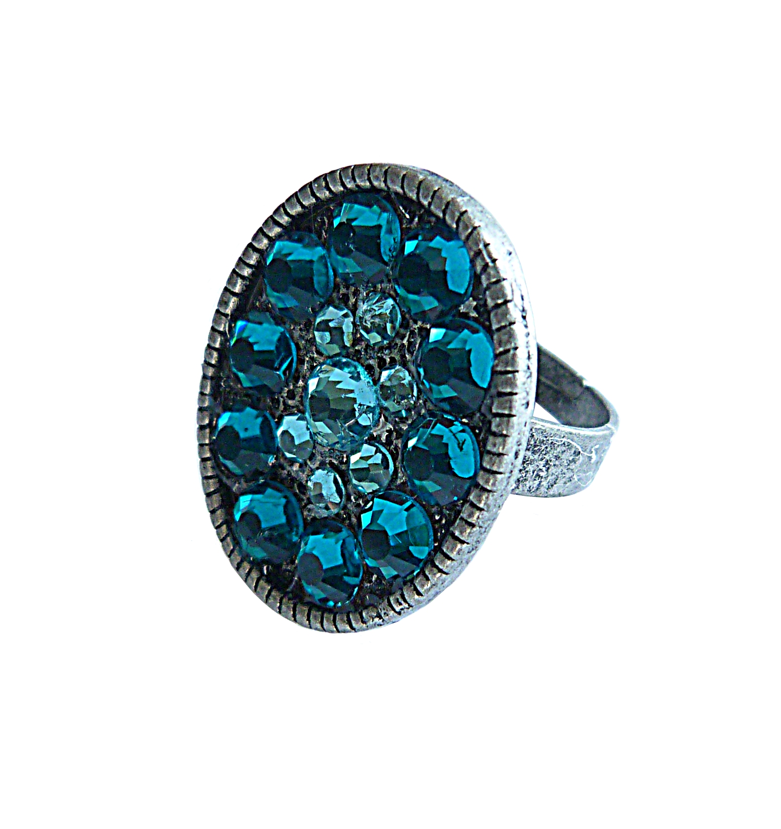 Swarovski Crystal Estate Cocktail Style Adjustable Ring In Blue And ...